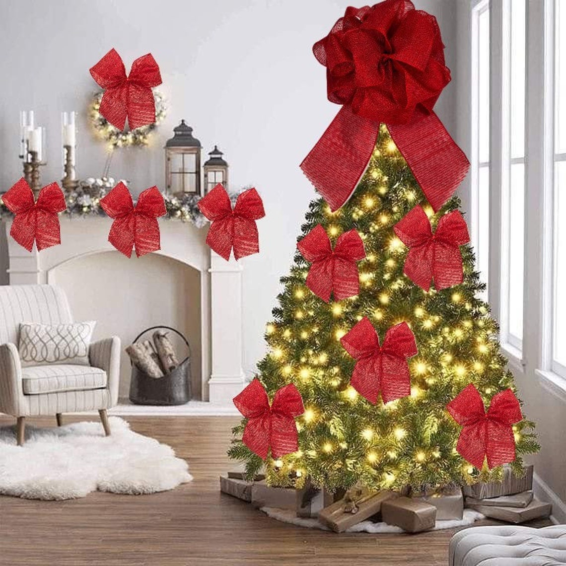 Large Christmas Ribbon Bow Decoration Tree Topper Wreath Xmas ...