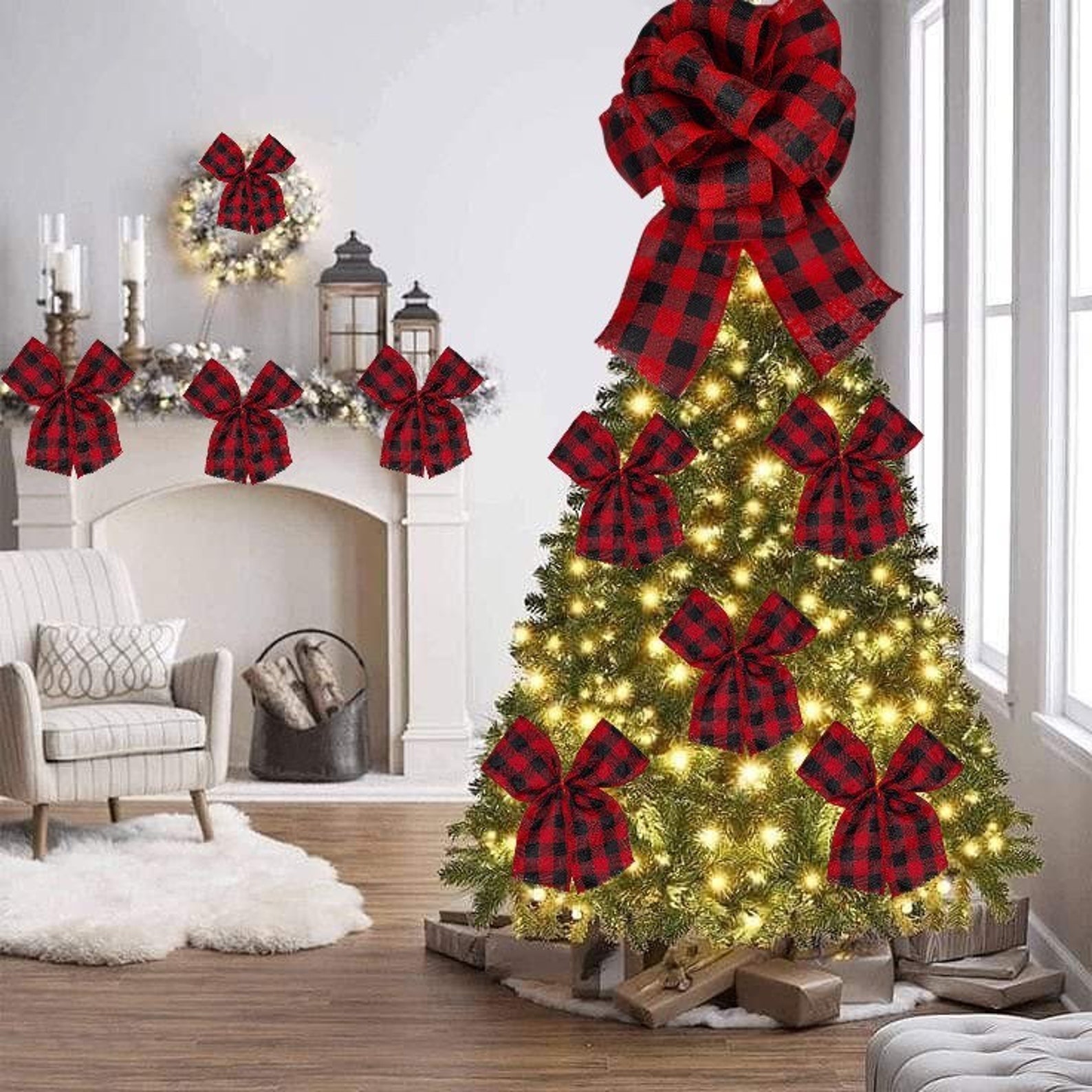 Large Christmas Ribbon Bow Decoration Tree Topper Wreath Xmas ...