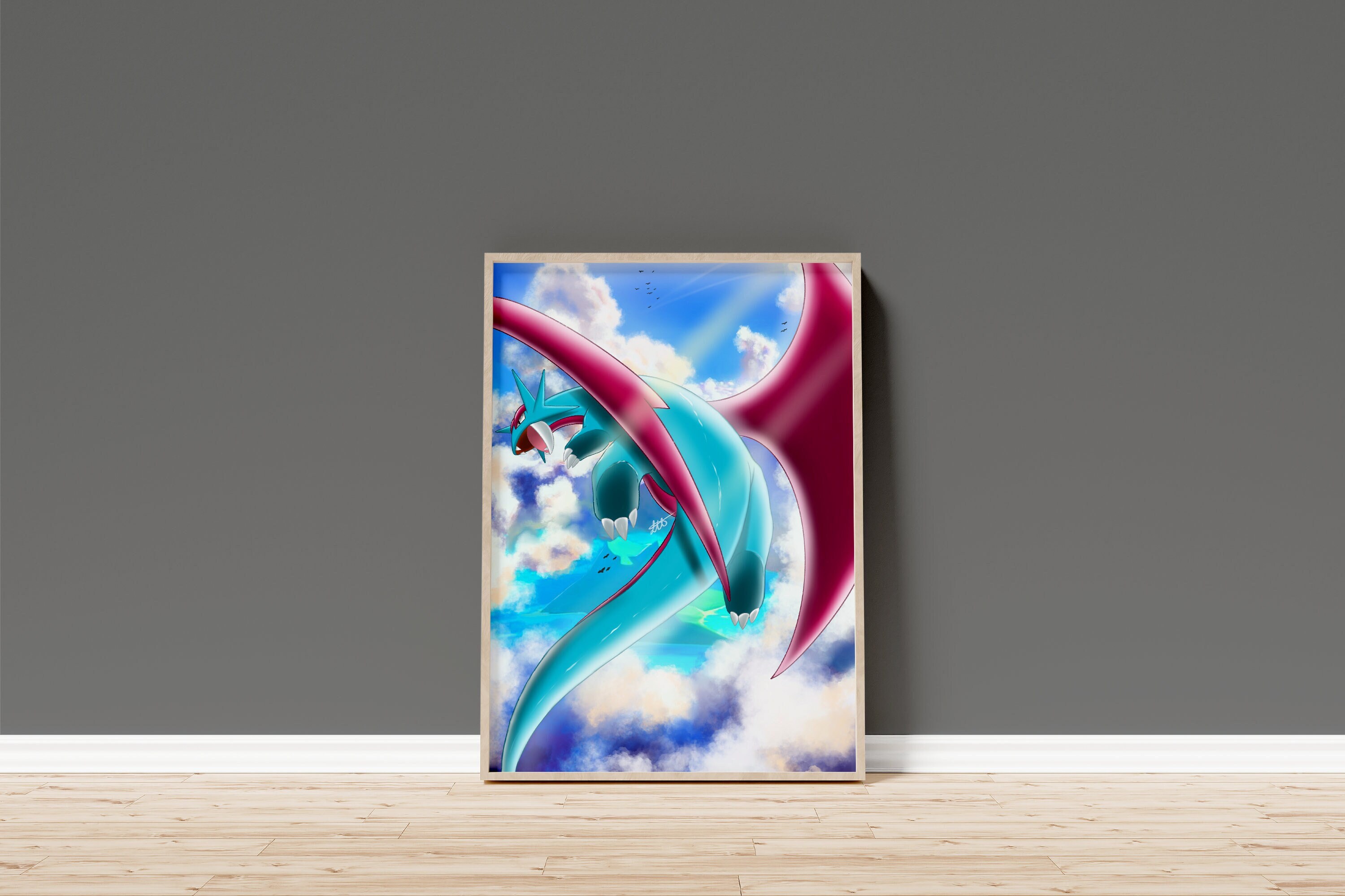 Salamence Fan Art Poster A4 pokemon Wall Art Print pokemon Physical ...