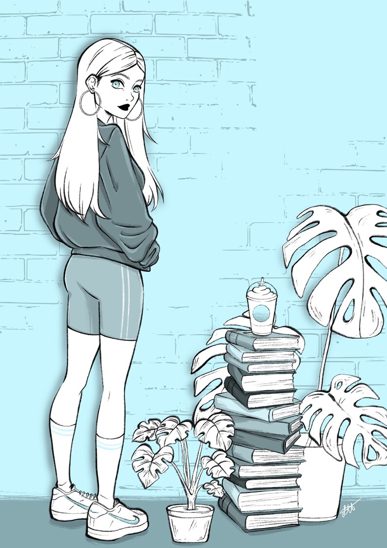 Printable OC Blue Girl Poster A4 Blue Girl original Artwork Digital Print Instant Download Wall ...