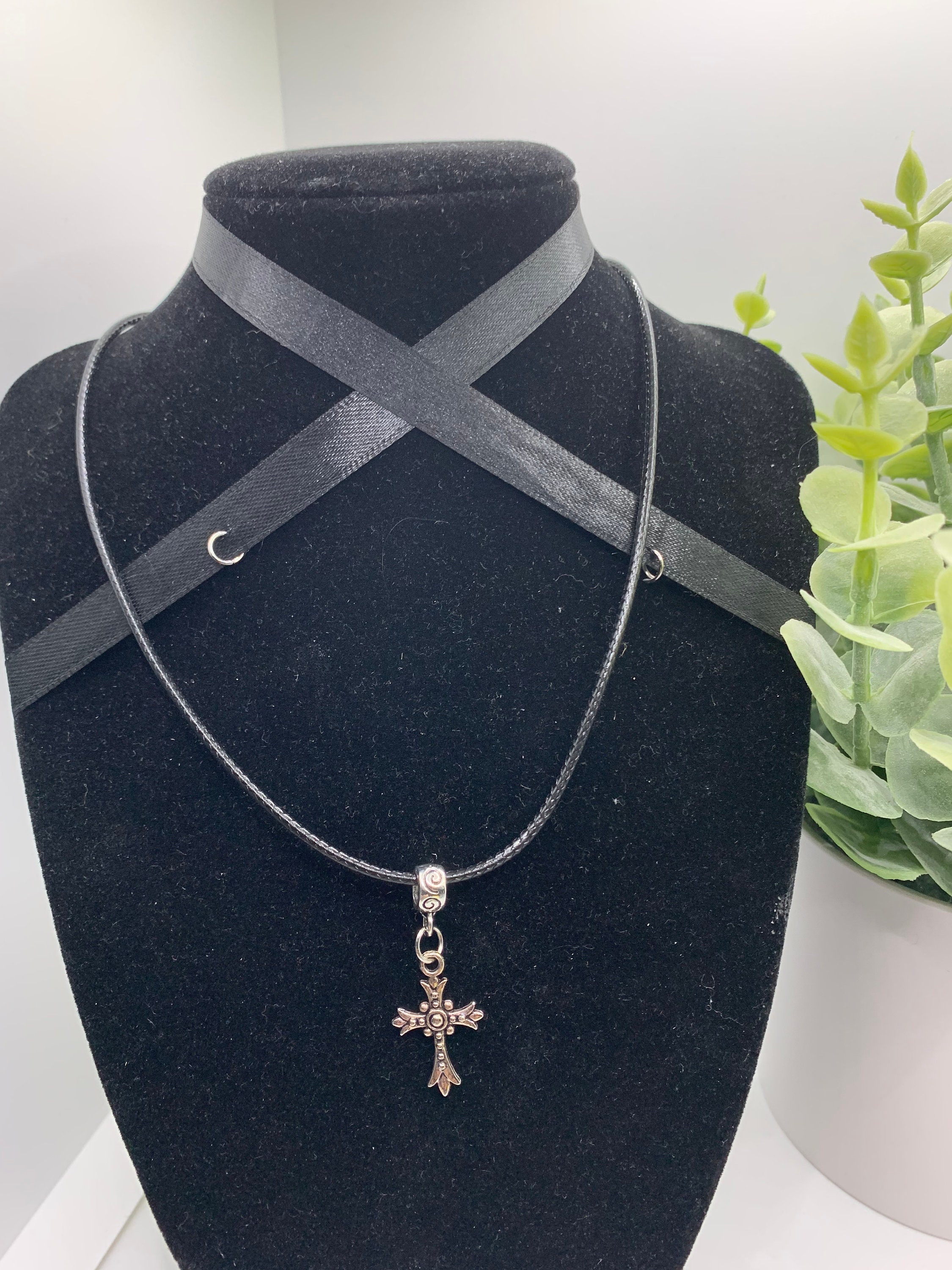 Black Waxed Cord Cross Necklaces, 18 Inch Black Waxed Cross Necklace ...