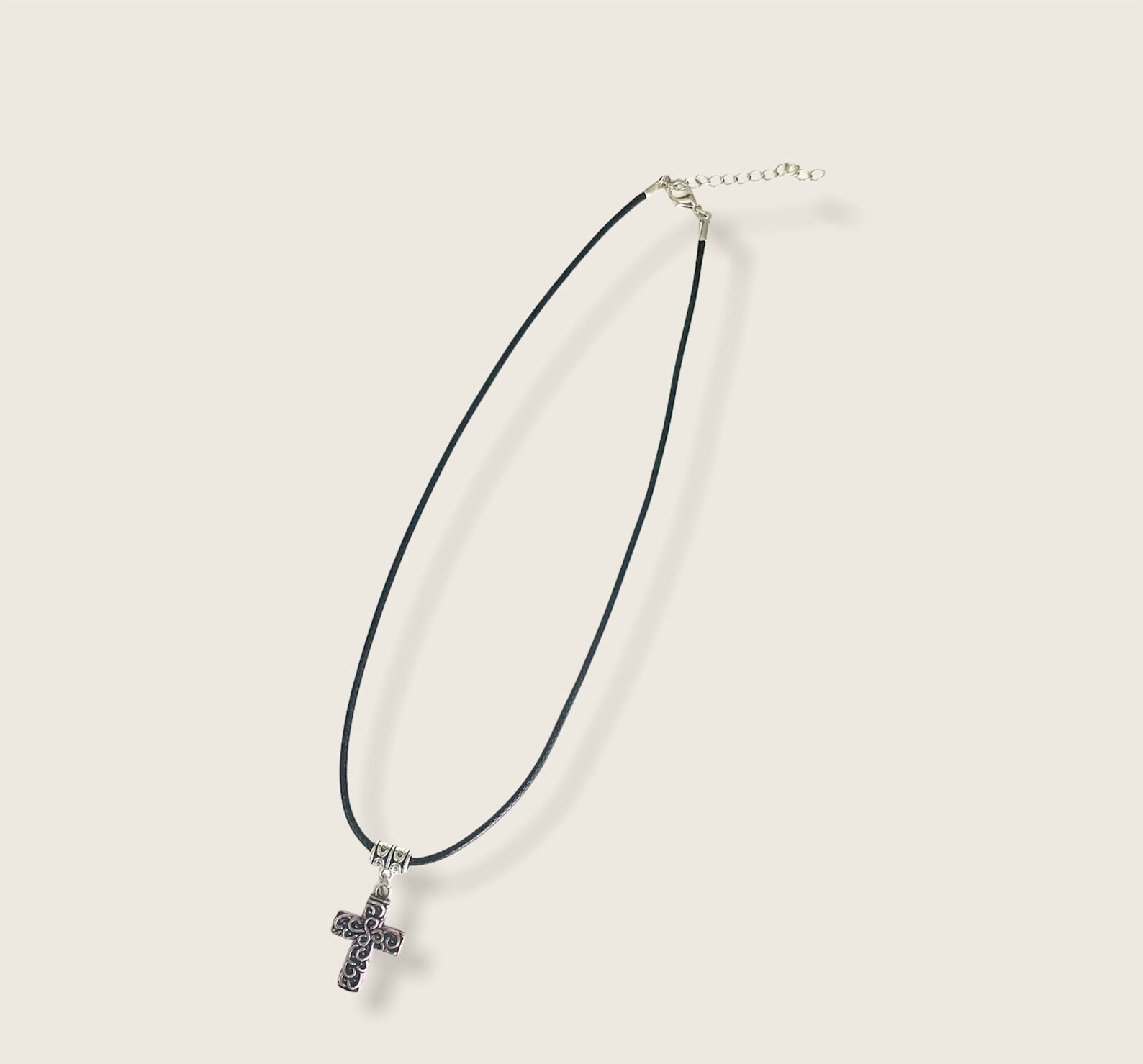 Black Waxed Cord Cross Necklaces 18 Inch Black Waxed Cross | Etsy