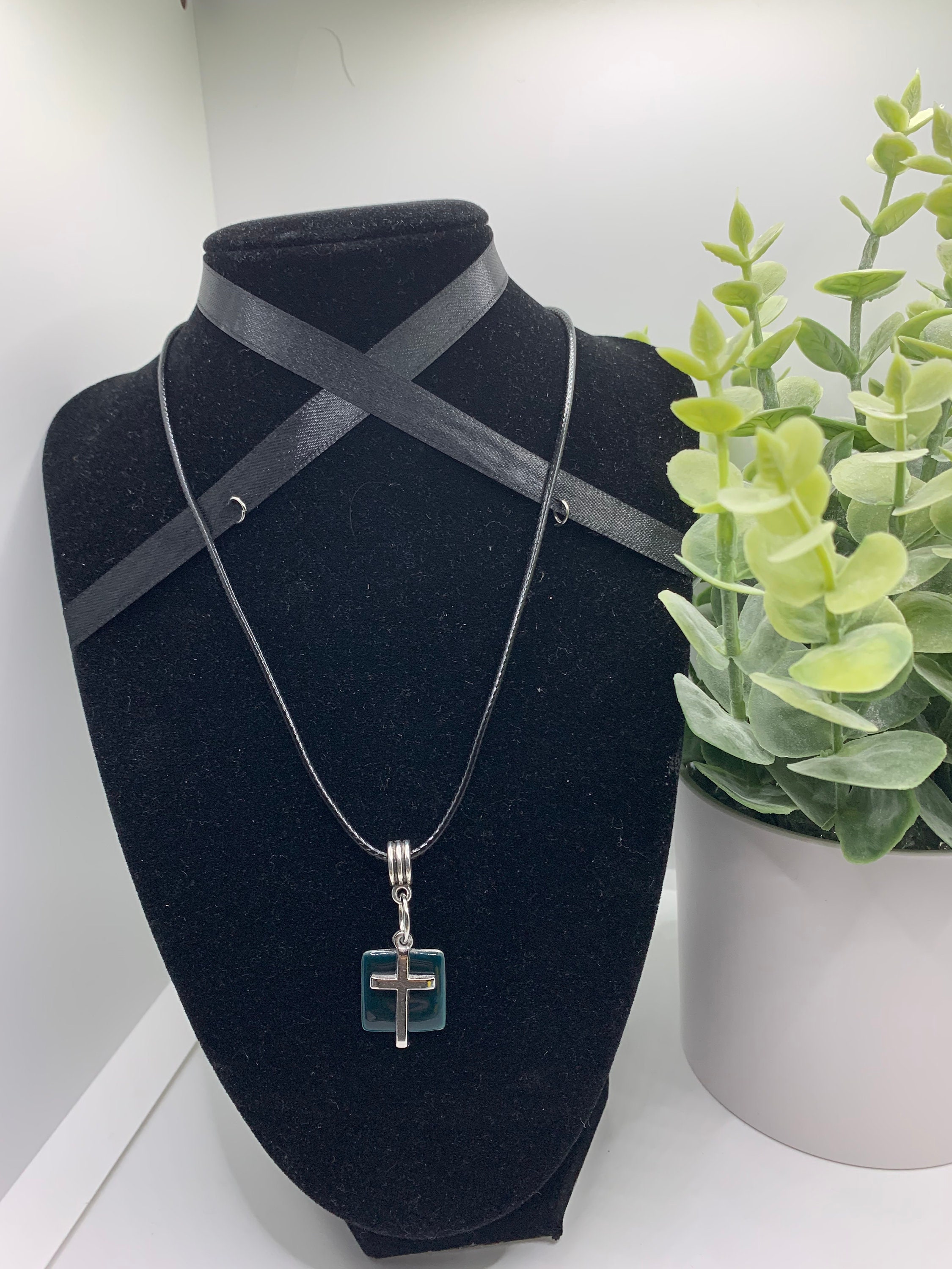 Black Waxed Cord Cross Necklaces, 18 Inch Black Waxed Cross Necklace ...