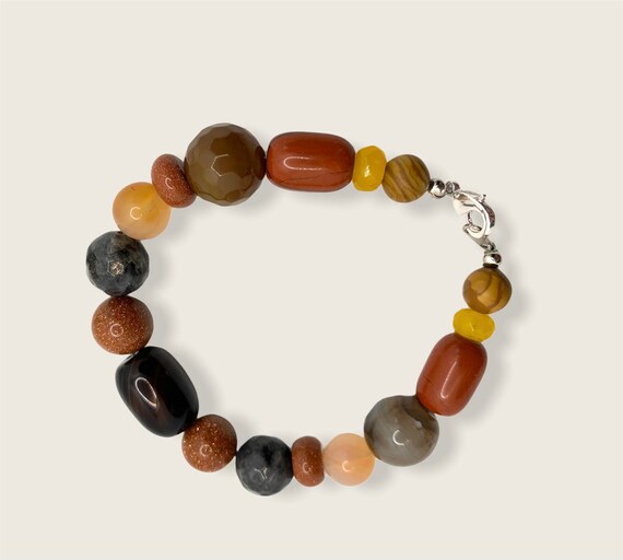 Agate gemstones bracelet for women multi colors shapes agate | Etsy