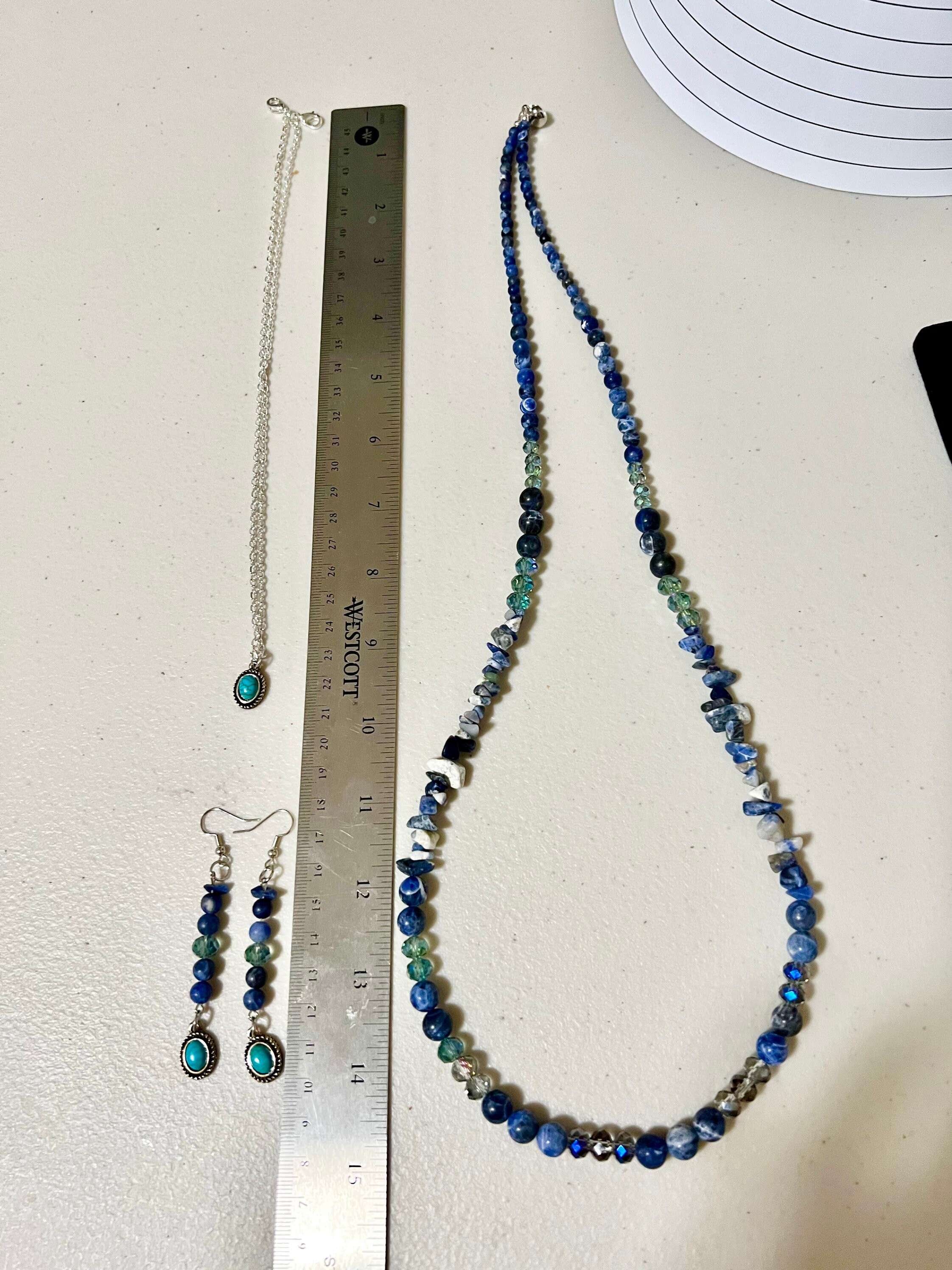 Blue Semi-precious Beads Necklace Earrings Set, Semi Beads Necklaces ...