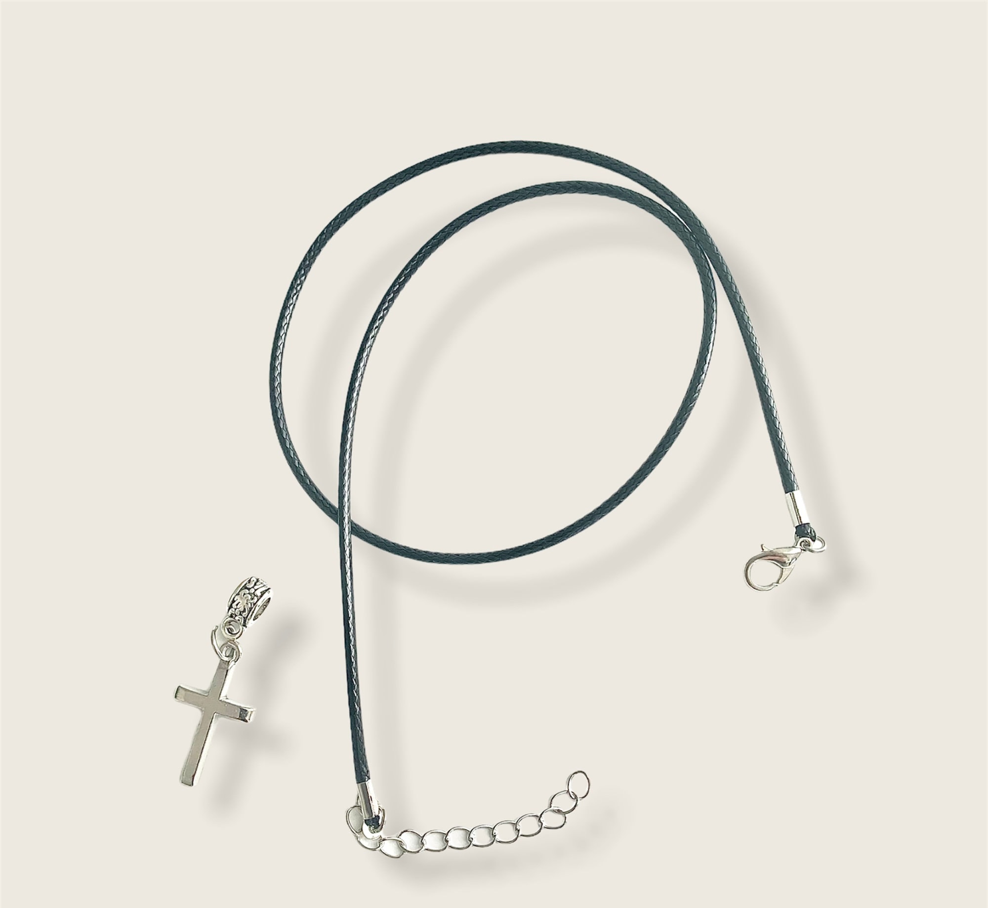 Black Waxed Cord Cross Necklaces, 18 Inch Black Waxed Cross Necklace ...