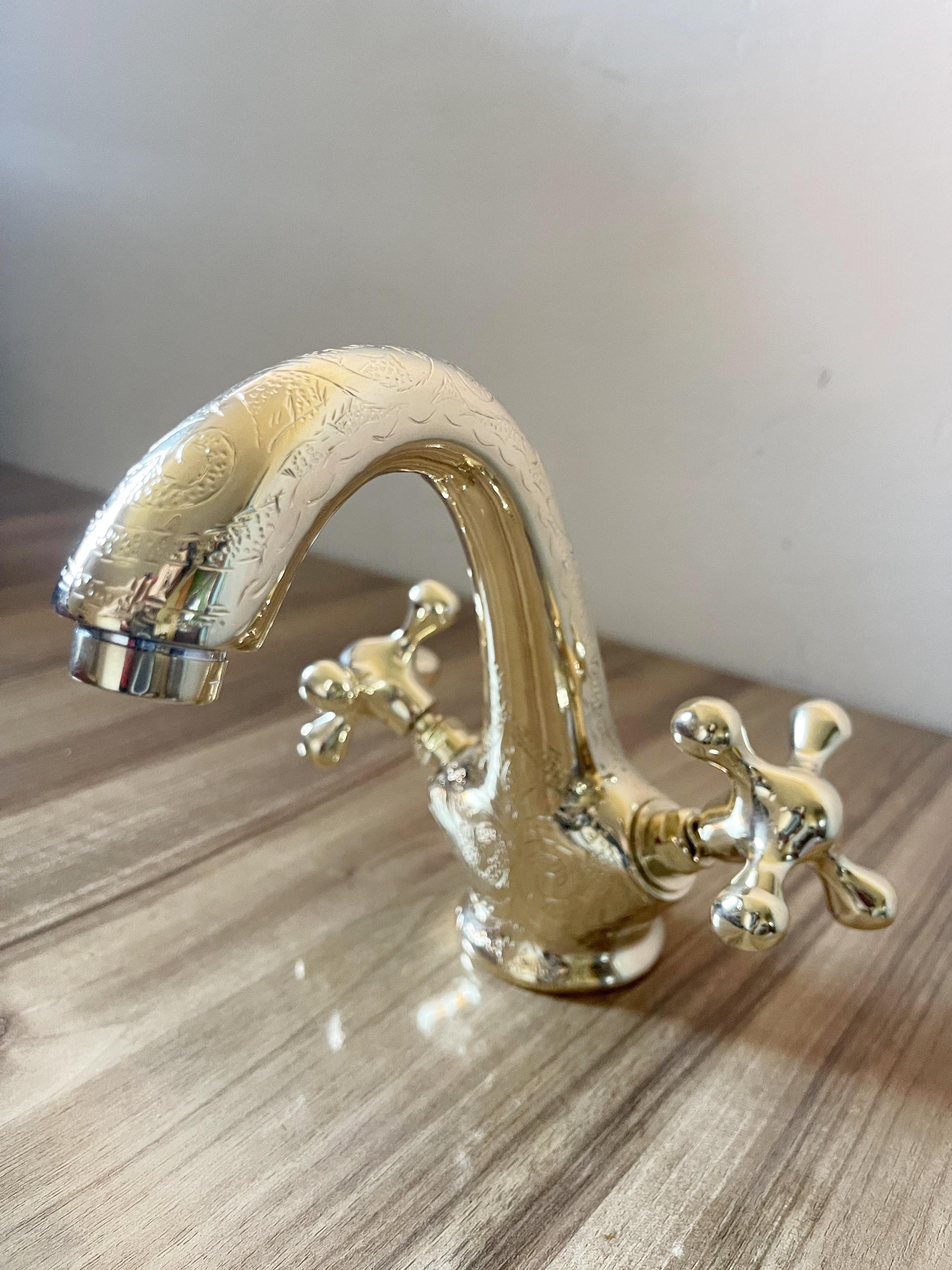 Unlacquered Brass Gooseneck Bathroom Faucet, Solid Brass Vanity Faucet ...