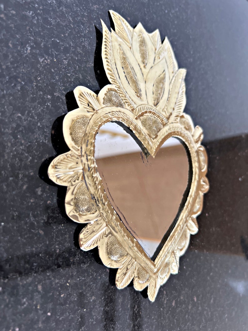 Boho Brass Heart Mirrors, Mini Mirror, Asymmetrical Wavy Mirror, Brass ...