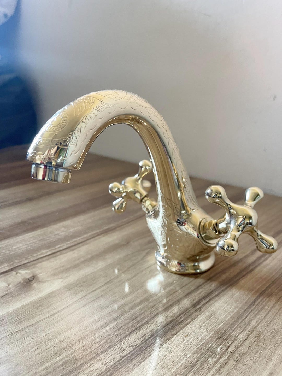 Unlacquered Brass Gooseneck Bathroom Faucet, Solid Brass Vanity Faucet ...