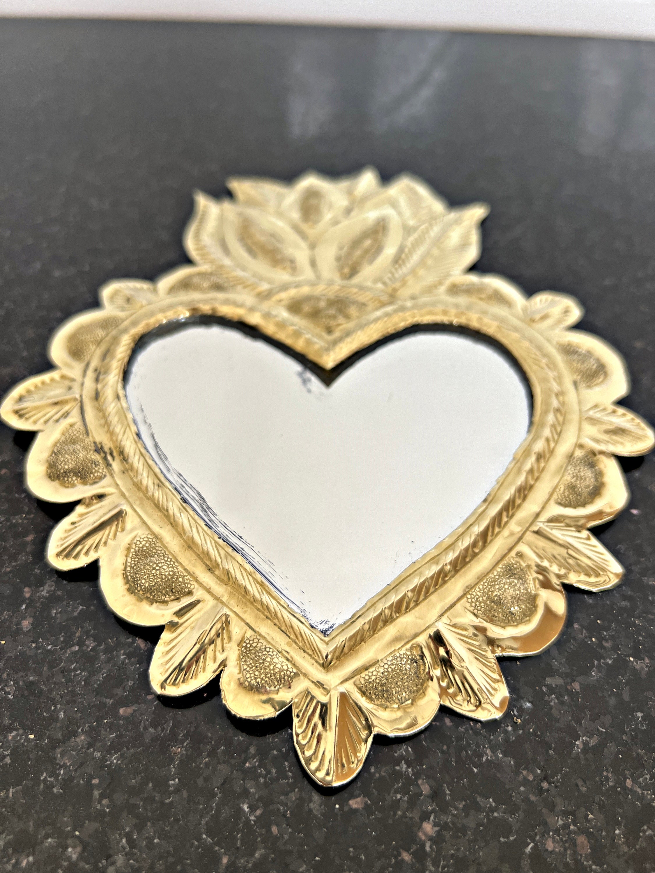 Boho Brass Heart Mirrors, Mini Mirror, Asymmetrical Wavy Mirror, Brass ...