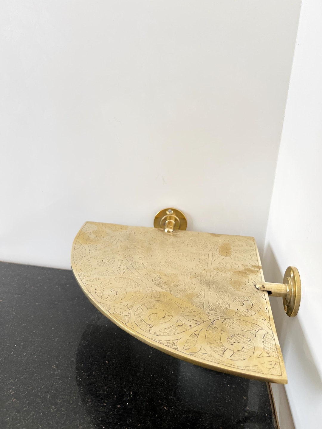 Unlacquered Brass Corner Shelf, Etched Wall-mounted Brass Shelf ...