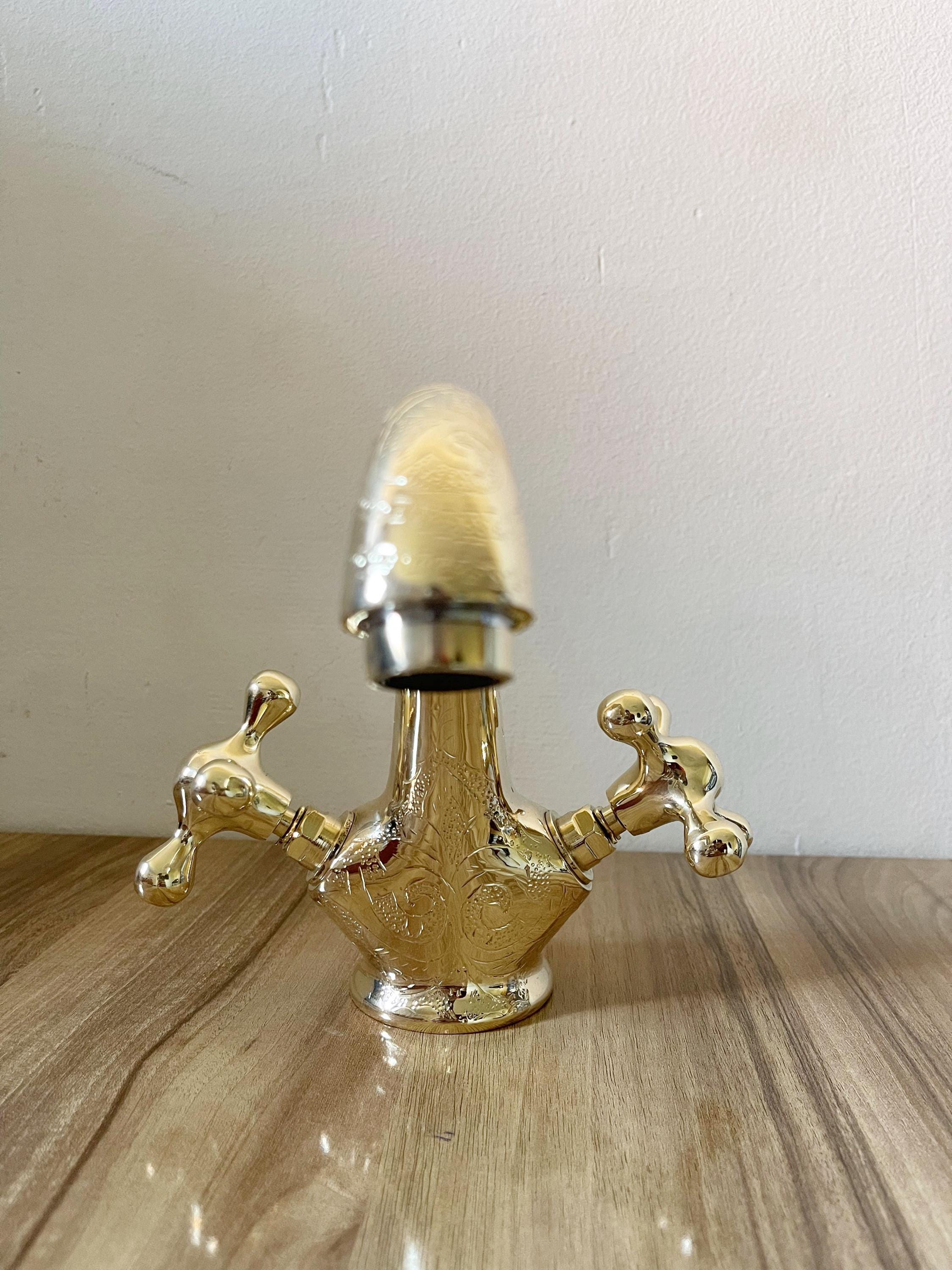 Unlacquered Brass Gooseneck Bathroom Faucet, Solid Brass Vanity Faucet ...