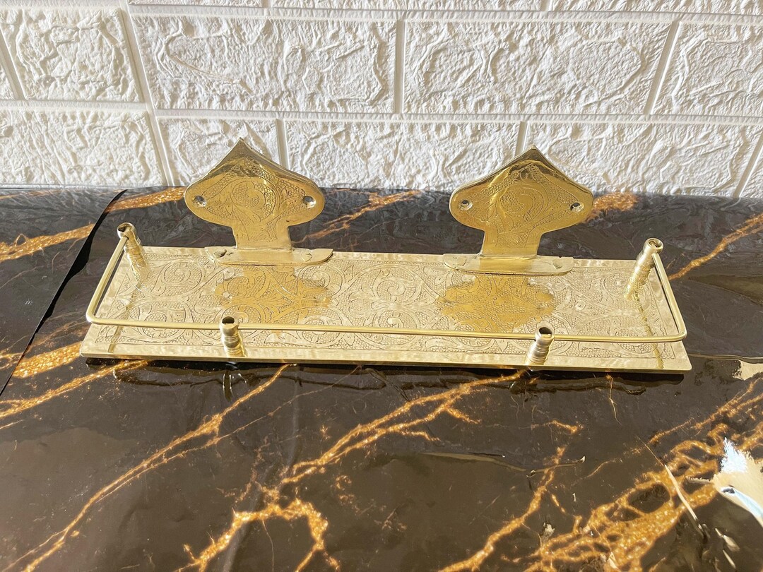 Engraved Solid Brass Wall Mounted Bathroom Shelf, Handmade Brass Shelf ...