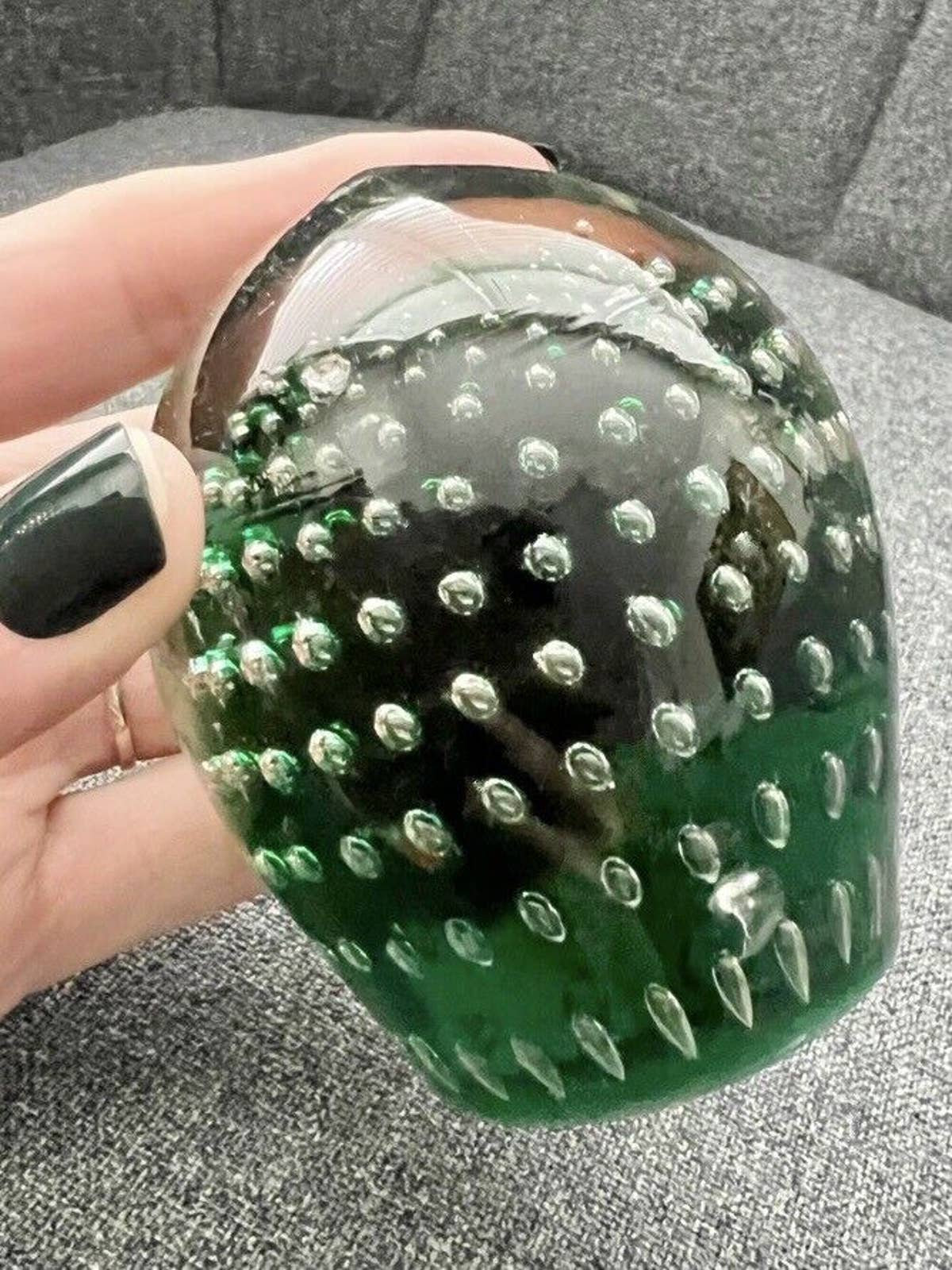 Vintage Emerald Green Glass Paperweight Controlled Bubbles - Etsy