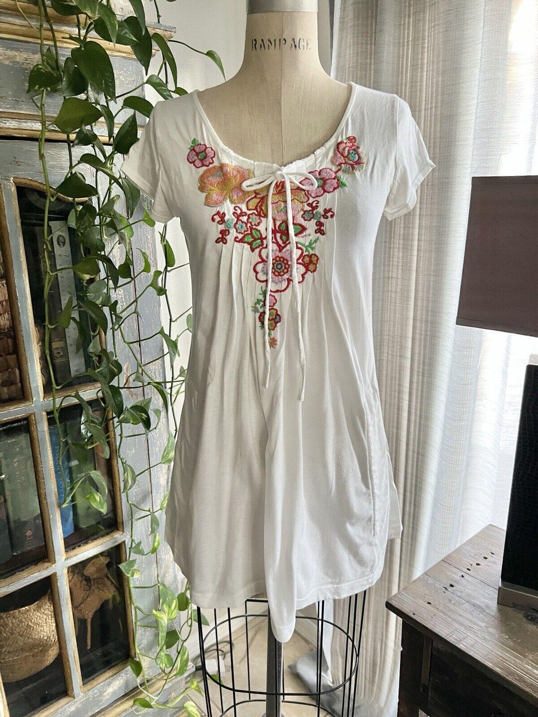 Johnny Was JWLA Embroidered Babydoll Tunic Top Boho Floral Peasant ...