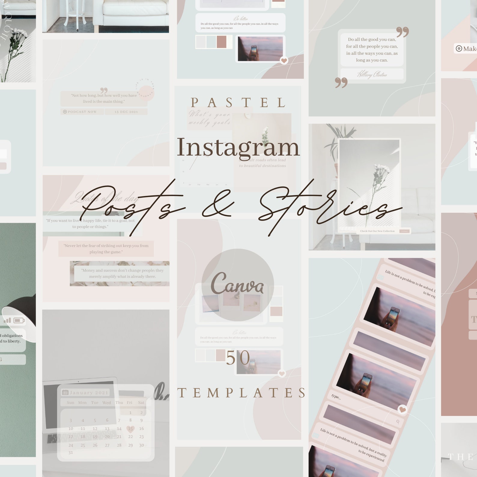 100 Pastel Color Instagram Templates for Canva Instagram Post - Etsy