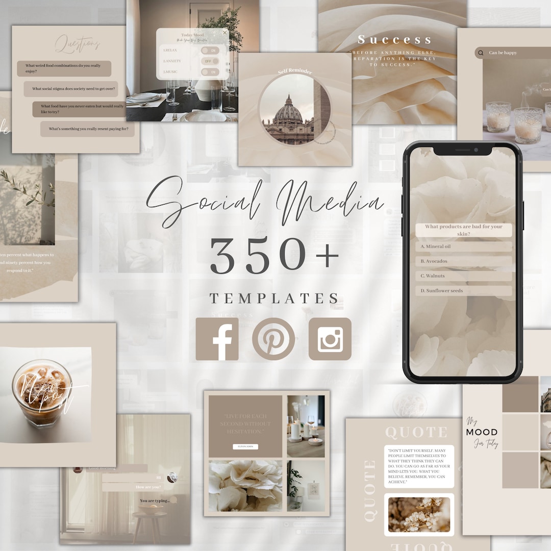 Beige Canva Template Bundle | Minimalist Social Media Posts Stories ...