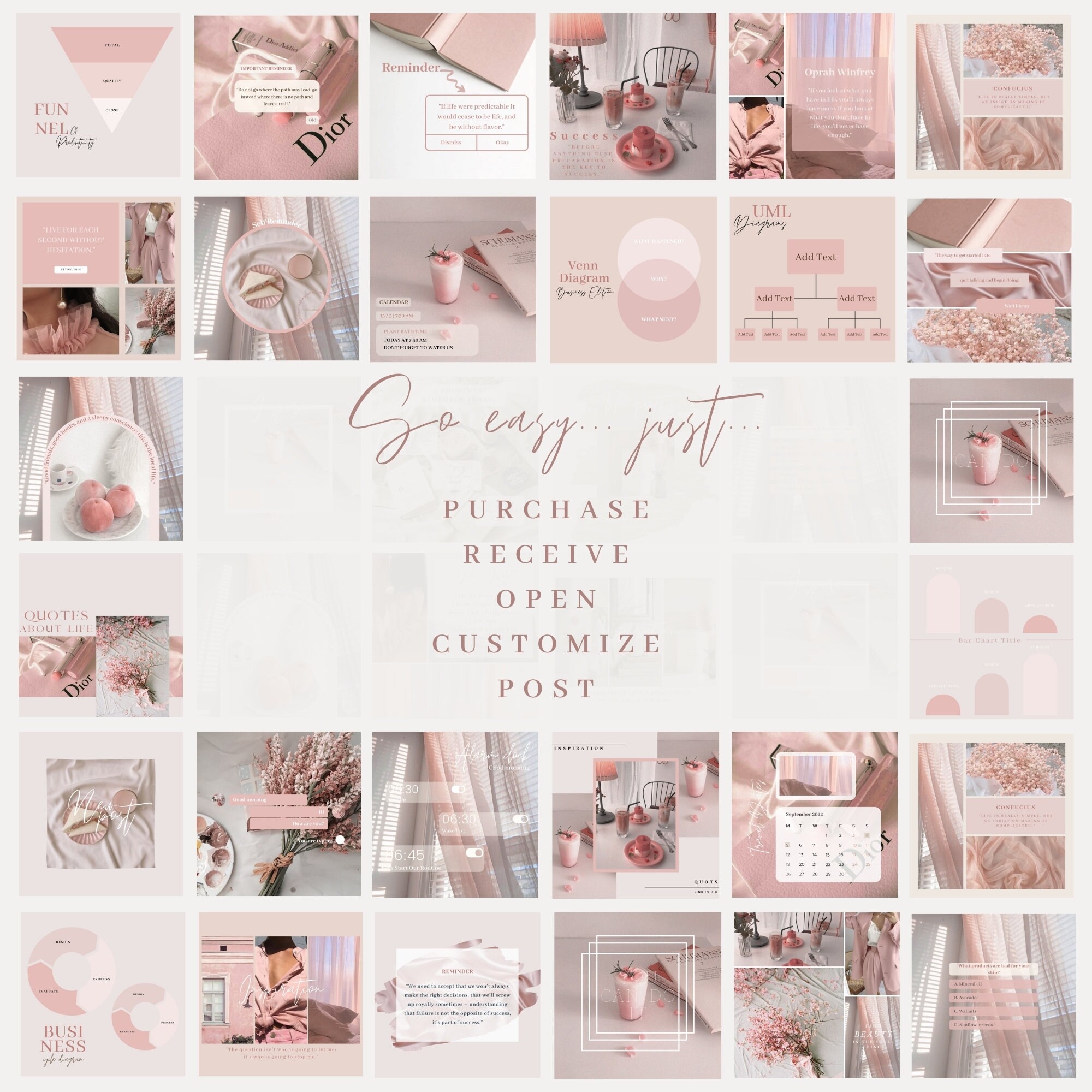 120 Pink Instagram Templates Canva Social Media Templates - Etsy
