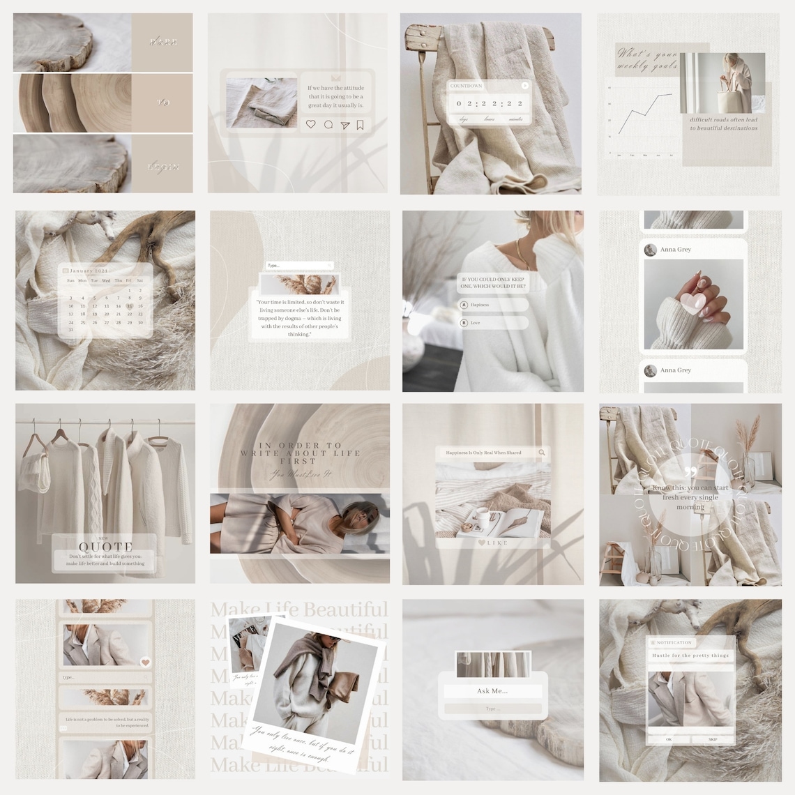 50 Instagram Post Templates White Canva Templates IG - Etsy UK