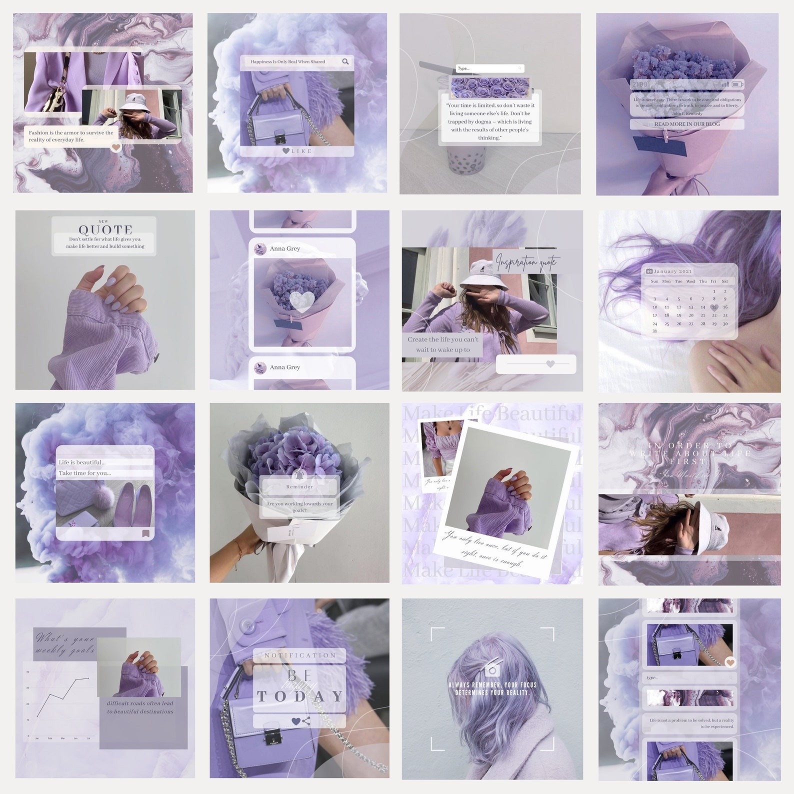 100 Purple Instagram Post and Stories Templates Templates for - Etsy