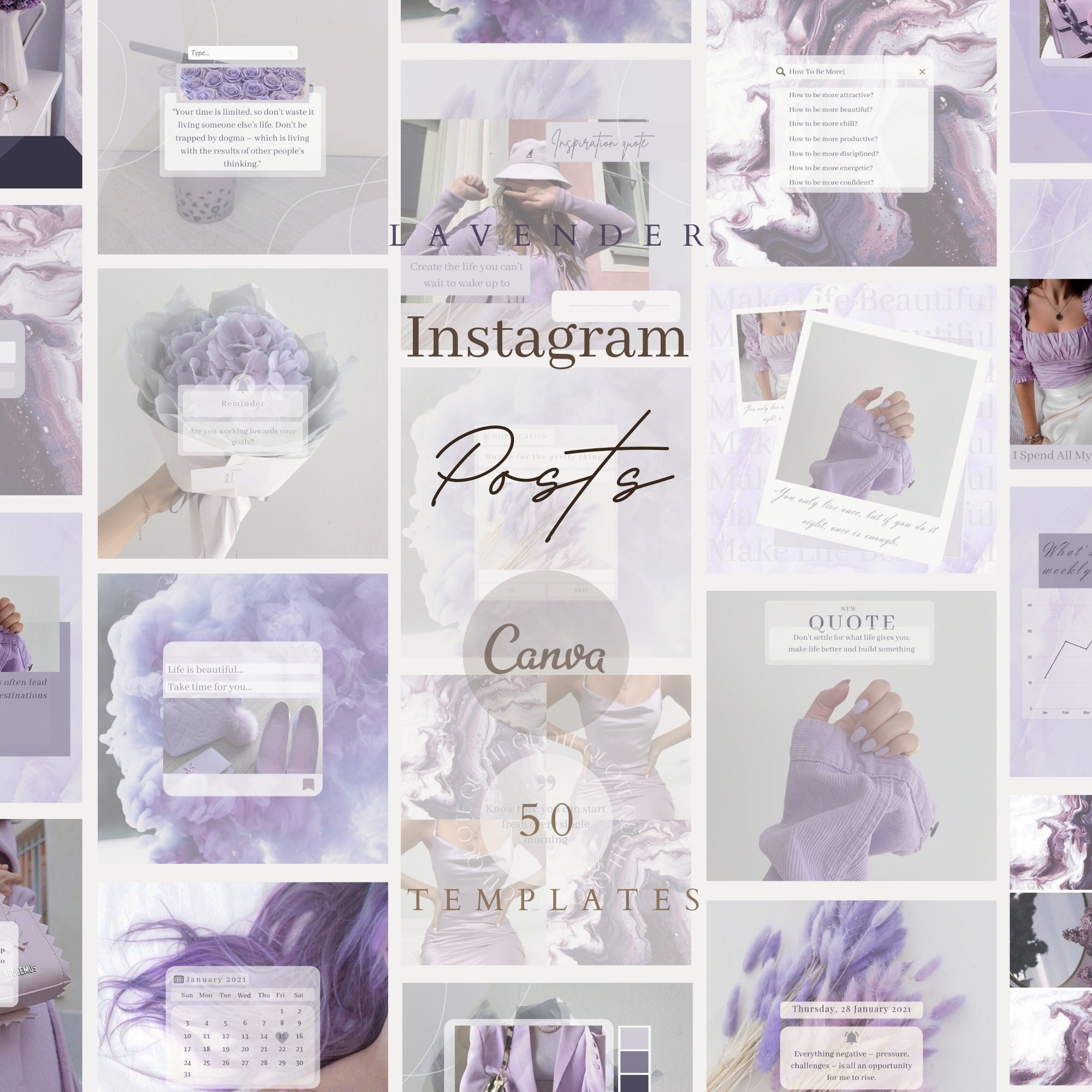 50 Purple Instagram Post Templates Canva Templates Engaging | Etsy