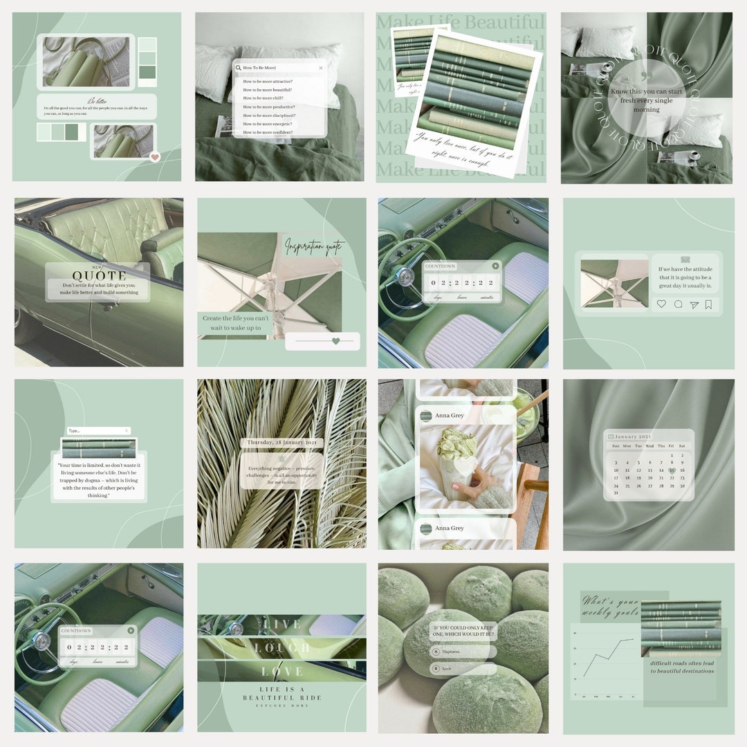 50 Green Instagram Templates Blogger Social Media Posts Customizable ...