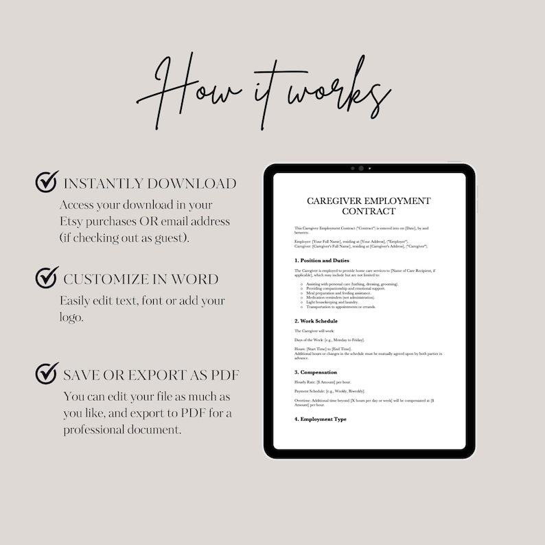 Caregiver Employment Contract Template | Home Care Worker Agreement ...