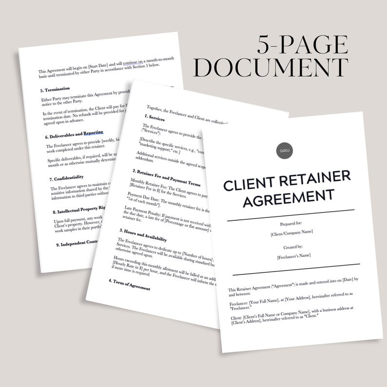 Client Retainer Agreement Template Editable in MS Word Freelance ...