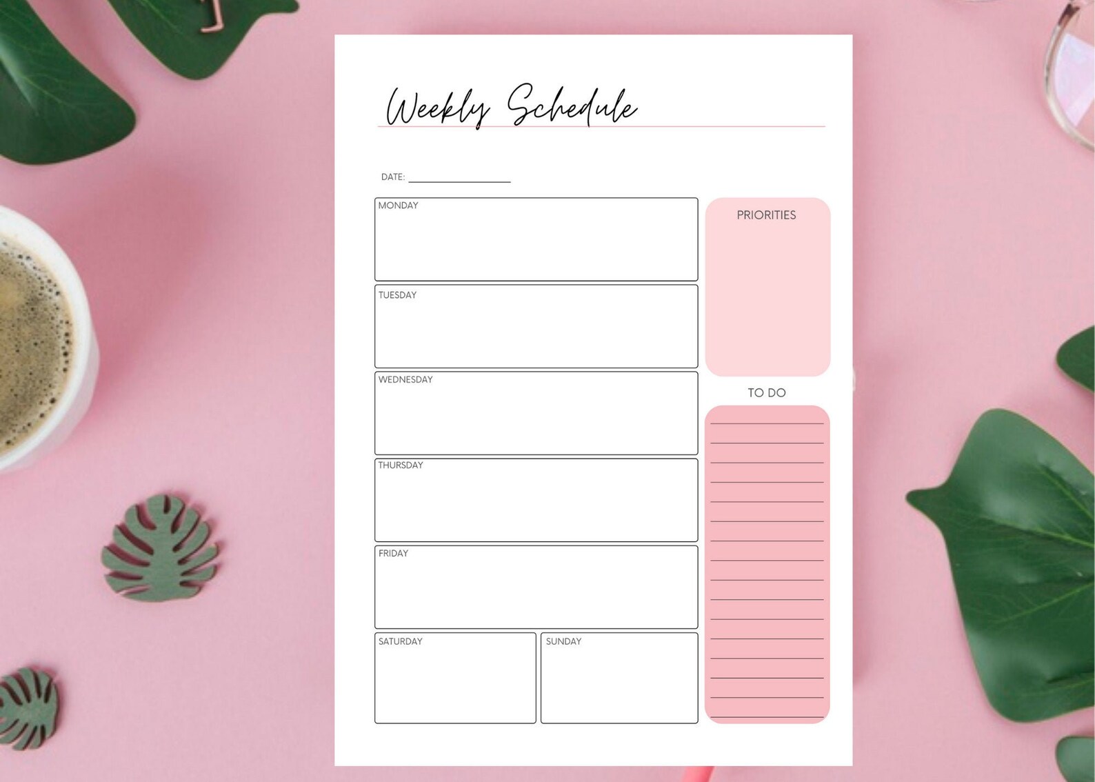 Cute Weekly Planner Printable Pink A4 and A5 Instant Download - Etsy