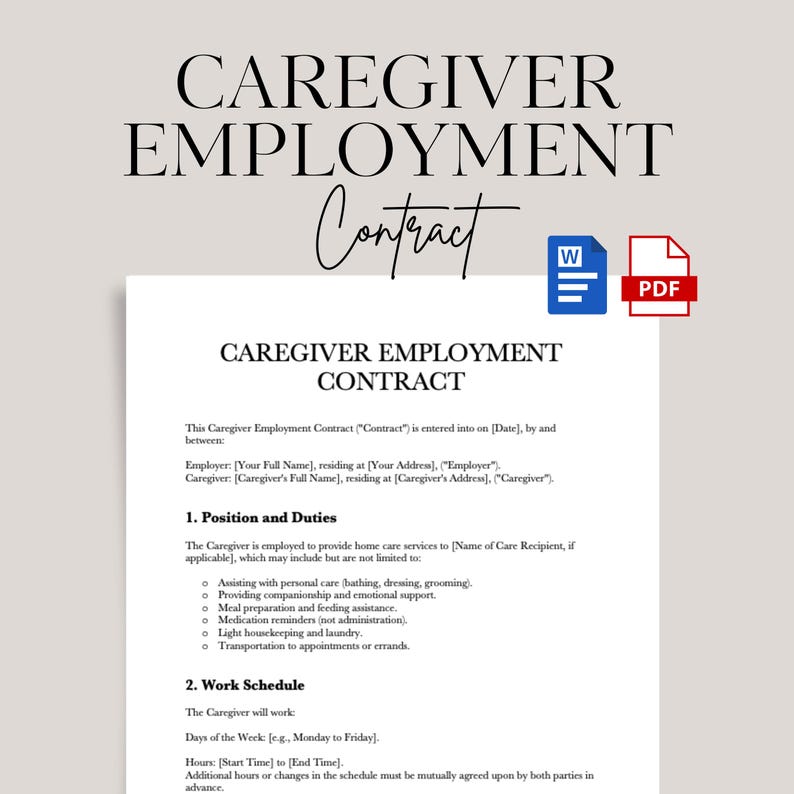 Caregiver Employment Contract Template | Home Care Worker Agreement | Editable Word Document - Etsy