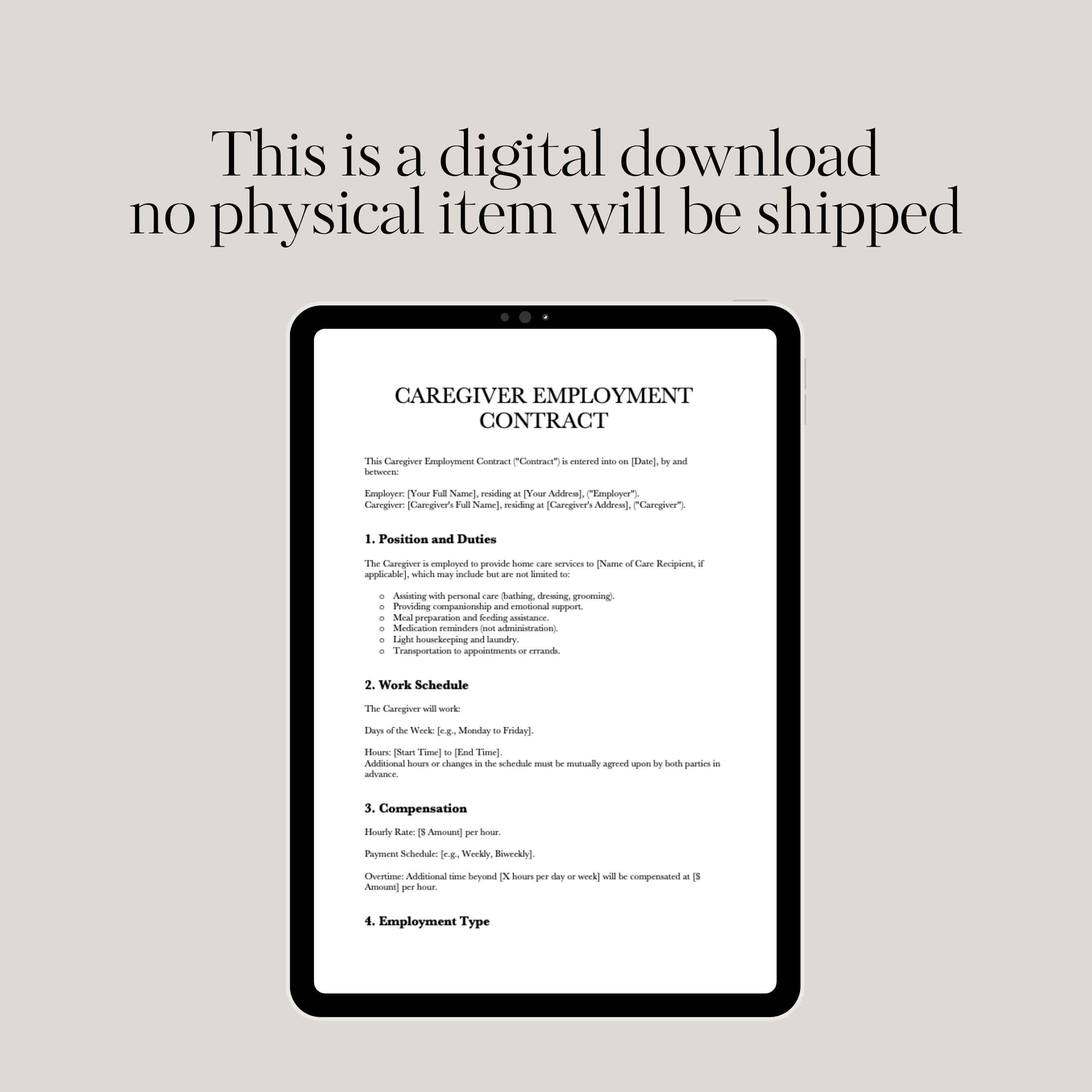 Caregiver Employment Contract Template | Home Care Worker Agreement ...