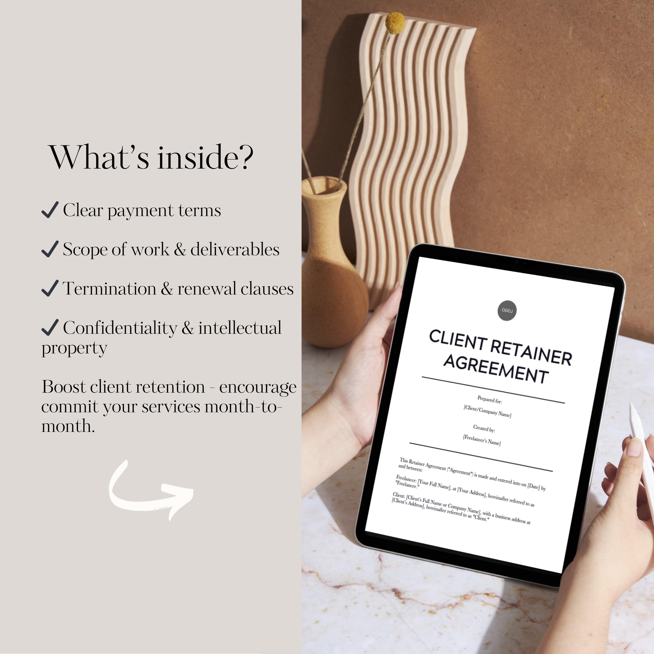Client Retainer Agreement Template Editable in MS Word Freelance ...