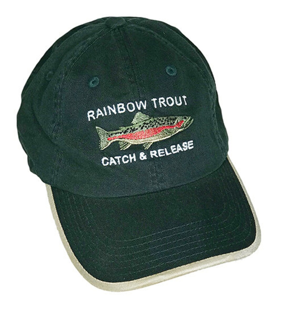 Embroidered Rainbow Trout Catch and Release Twill Cap-forest Green ...