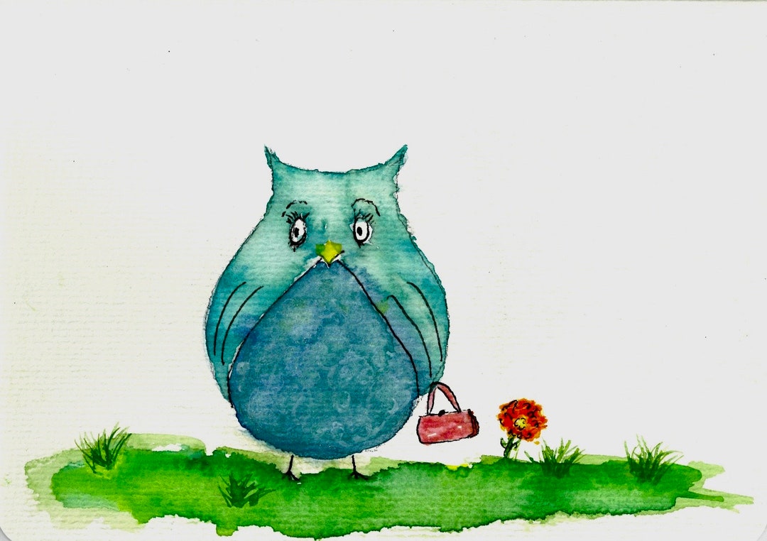 Shopping Owl Greeting Cards Etsy