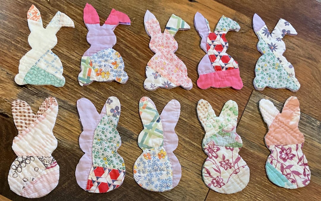 Set of 10 Bunnies Cut From Old Quilts, Cutter Quilt Bunnies, Die-cuts ...