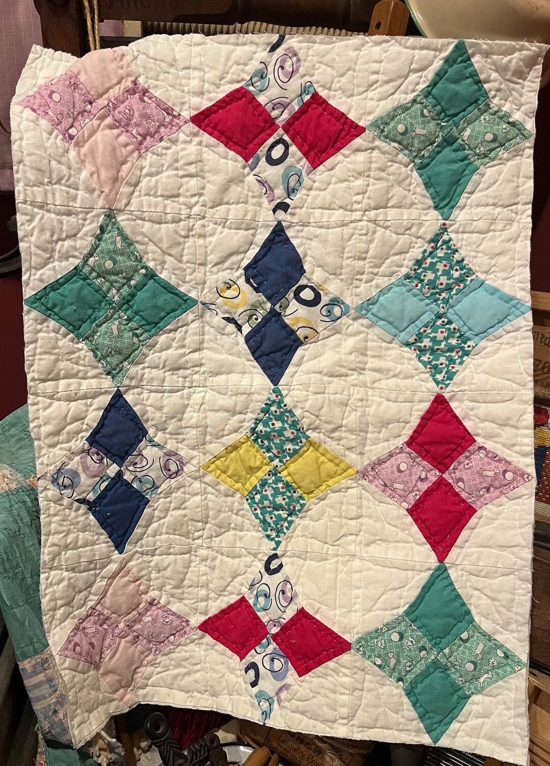 Vintage Quilt Piece, Cutter Quilt Piece, Hand Quilted, Repurposed ...