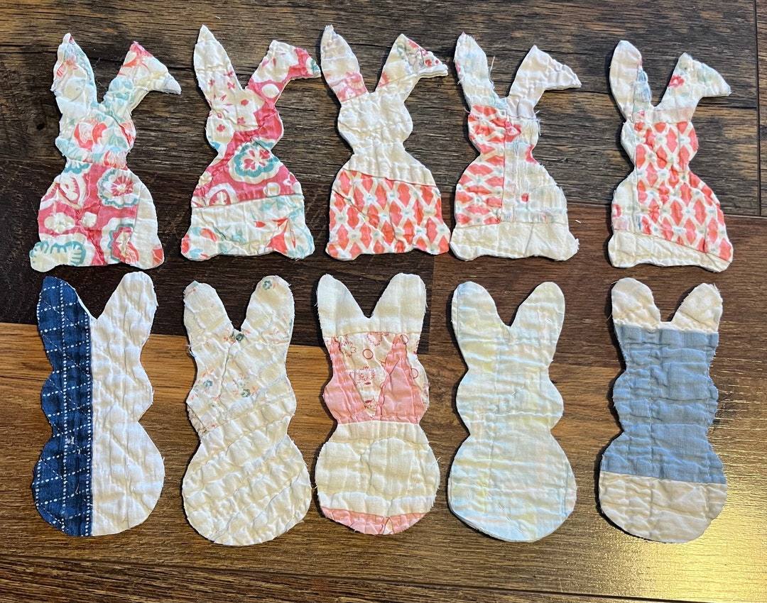 Set of 10 Bunnies Made From Old Quilts, Vintage Quilt Easter Bunnies ...