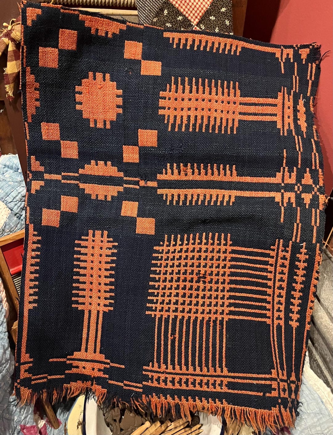 Vintage Coverlet, Antique Blanket, Woven Coverlet, Double Sided ...