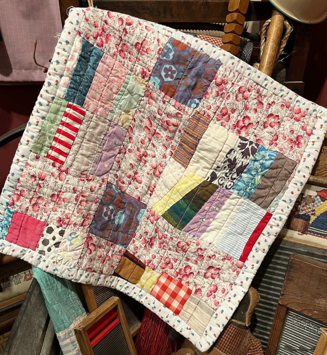 Vintage Quilt Mat, Double Sided Doll Quilt, Crazy Quilt, Finished Mini ...
