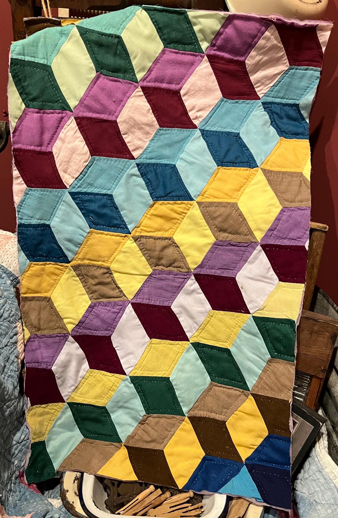 Amish Made Cutter Quilt Piece, Hand Quilted, Vintage Quilt Piece ...