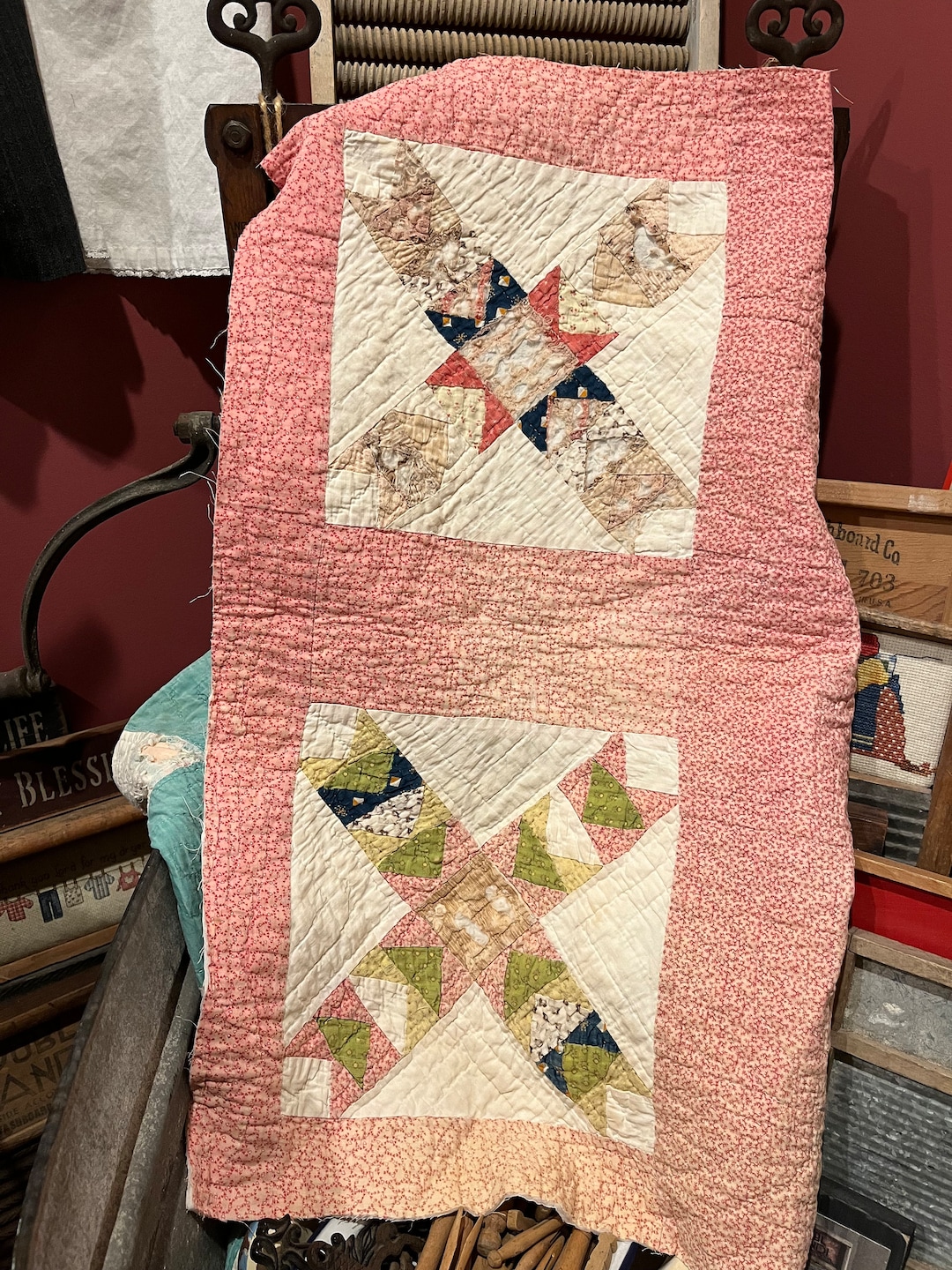 Vintage Quilt Piece, Antique Quilt Piece, Hand Quilted, Cutter Quilt ...