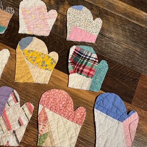 10 Mittens Cut From Old Quilts, Vintage Glove Die-cuts, Antique Cutter ...