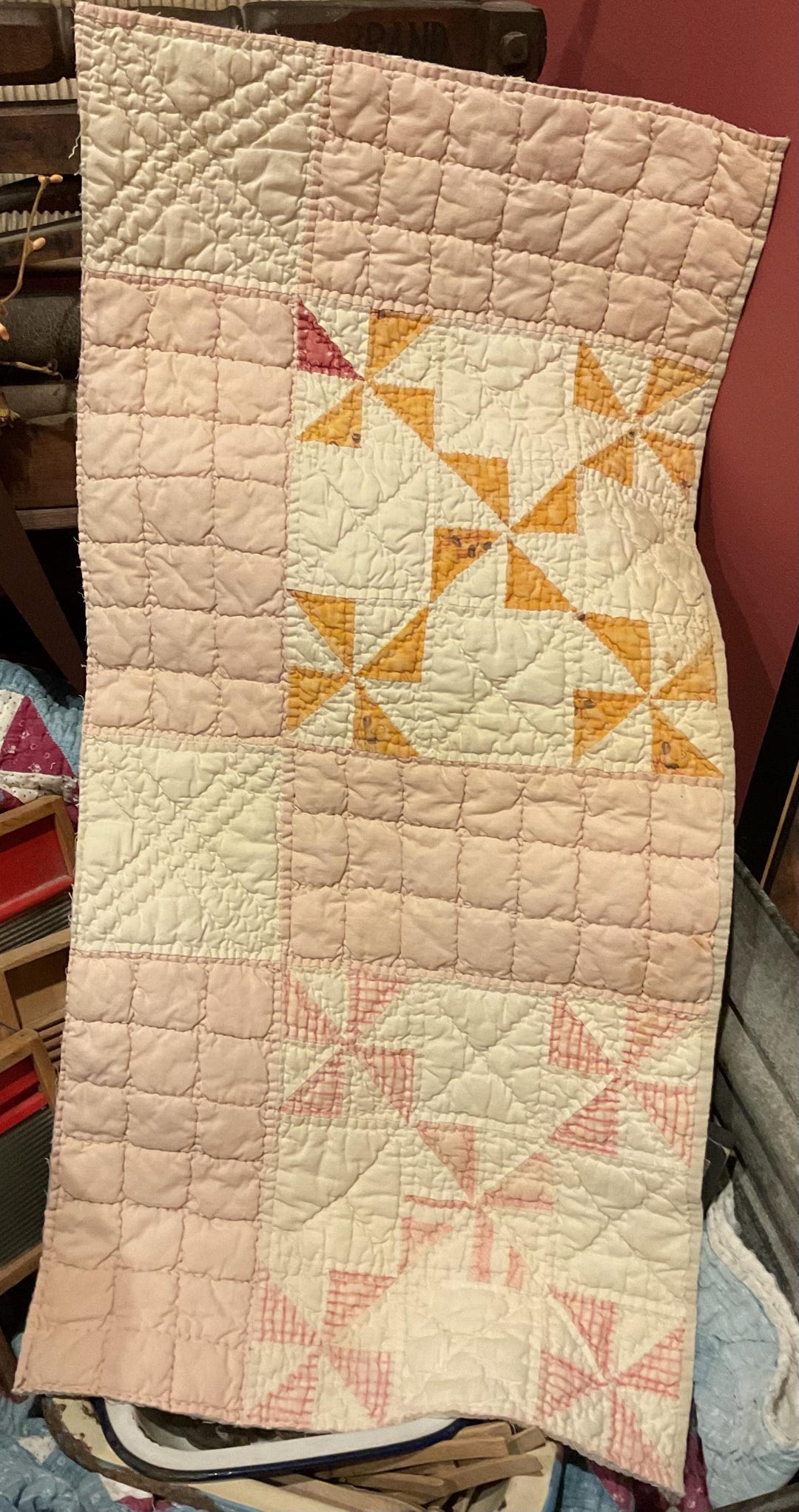 Vintage Quilt Piece, Antique Quilt Piece, Hand Quilted, Cutter Quilt ...