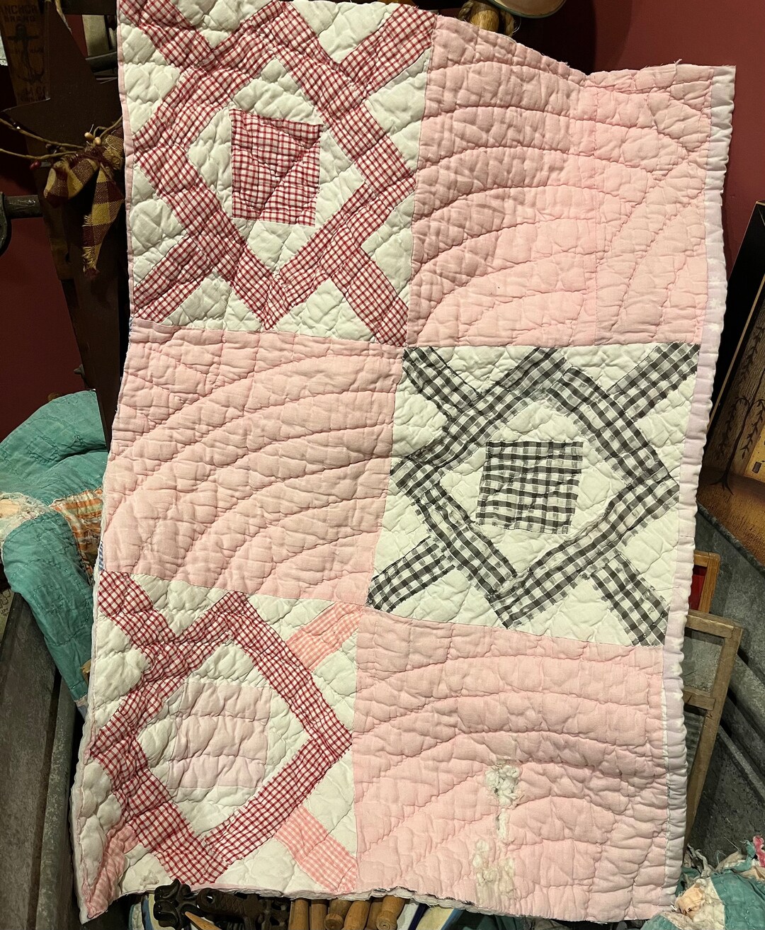 Vintage Quilt Piece, Antique Quilt Piece, Hand Quilted, Cutter Quilt ...