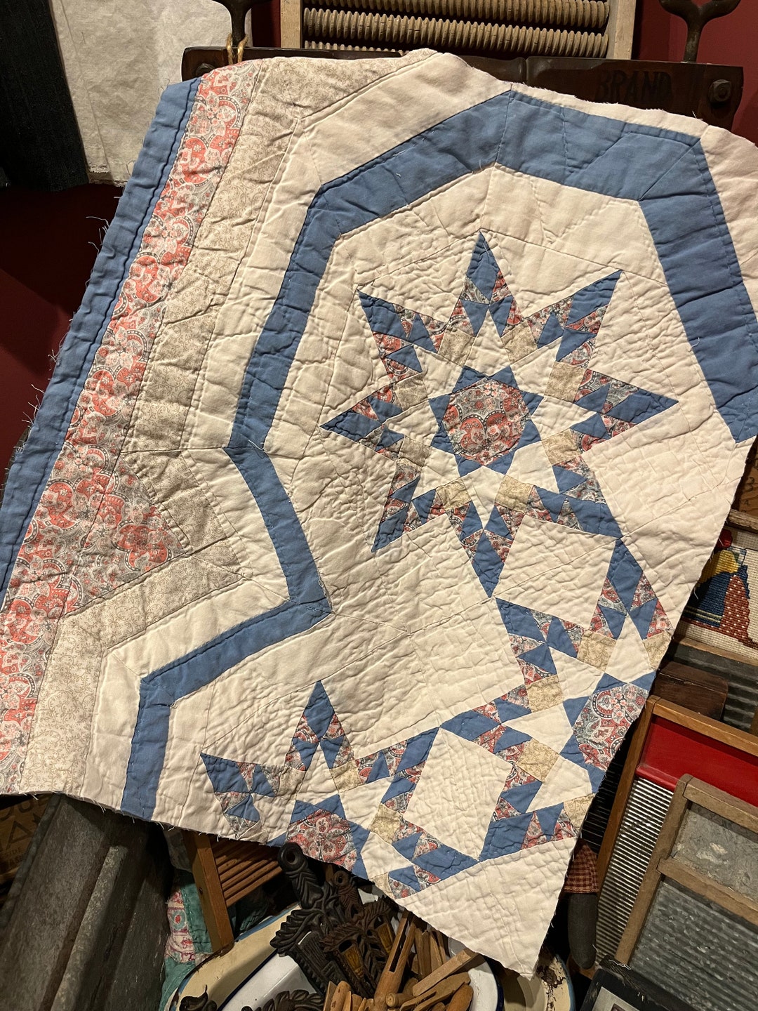 Cutter Quilt Piece, Star Quilt Piece, Repurposed, Primitive, Crafting ...