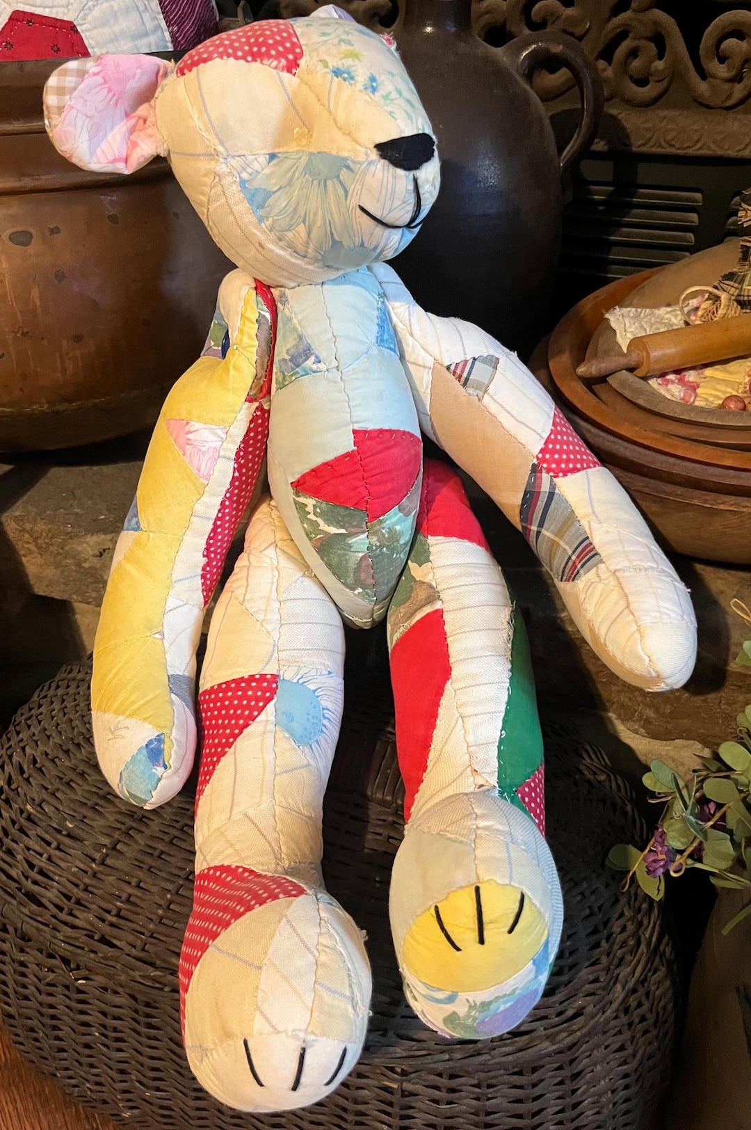 Teddy Bear Made From an Old Quilt, Antique Quilt Bear, Cutter Quilt ...