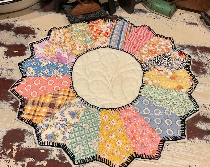 Vintage Dresden Plate Quilt Table Mat, Antique Quilt Doily, Cutter ...