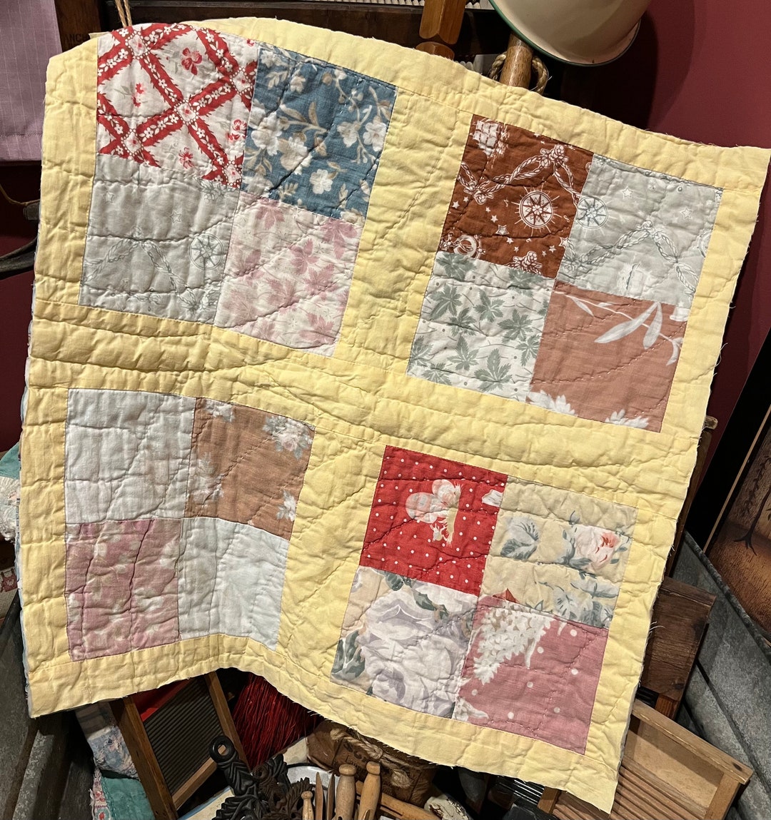 Vintage Quilt Piece, Cutter Quilt Piece, Hand Quilted, Repurposed ...