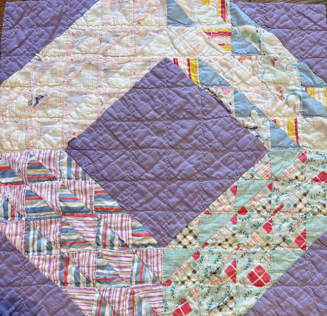 Vintage Quilt Piece, Antique Quilt Piece, Hand Quilted, Cutter Quilt ...