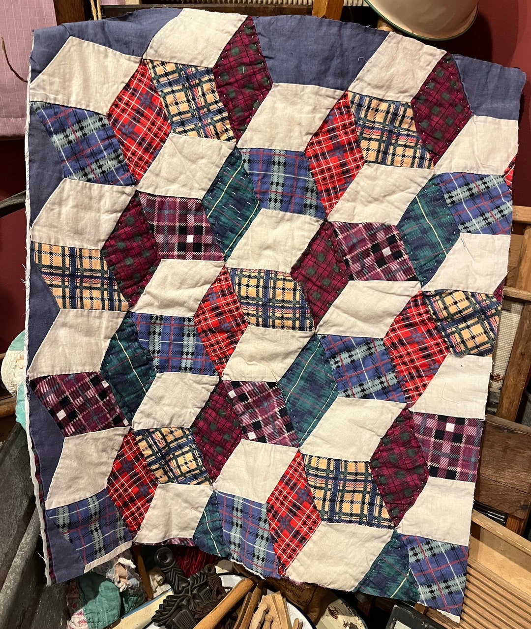 Vintage Quilt Piece, Cutter Quilt Piece, Hand Quilted, Repurposed ...